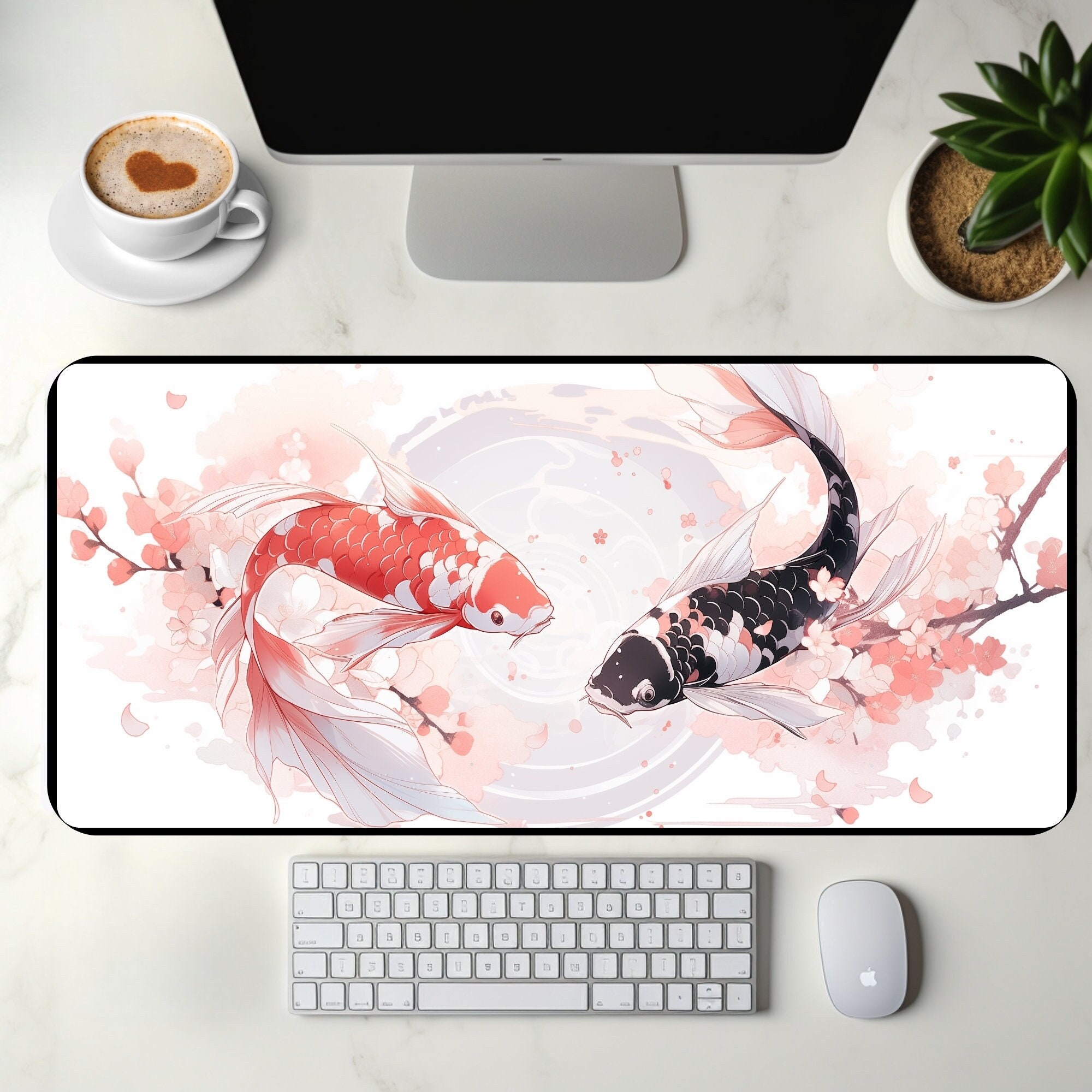 Kawaii Koi Fish Desk Mat, Japanese Deskmat,aesthetic Mousepad,large ...