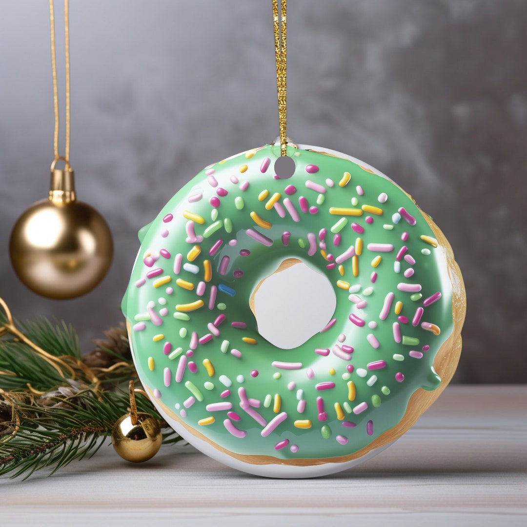 Green Donut 3D Print Christmas Tree Ceramic Ornament,gift for Donut ...