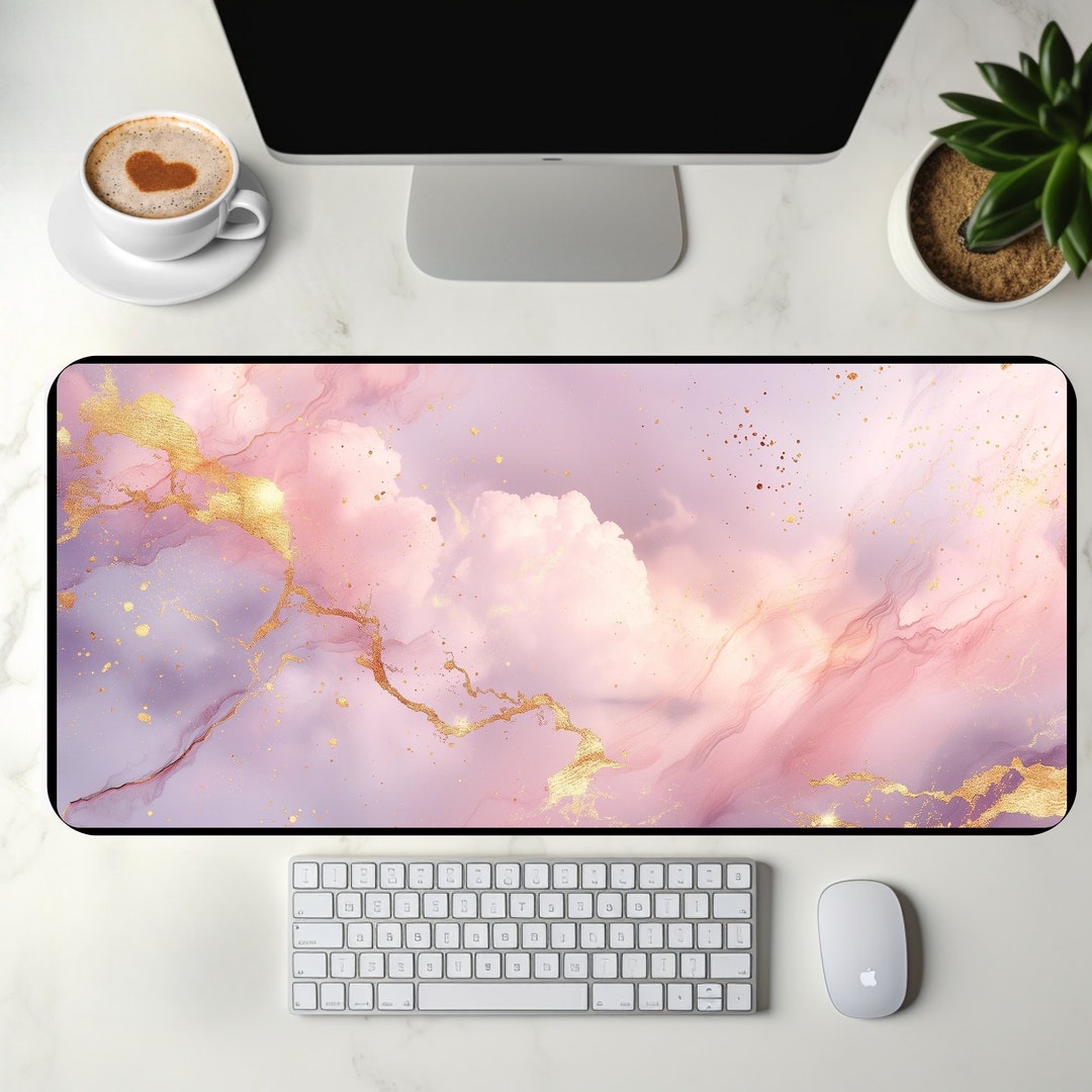 Pink and Gold Marble Desk Mat,aesthetic Mousepad,large Mousepad,clouds ...