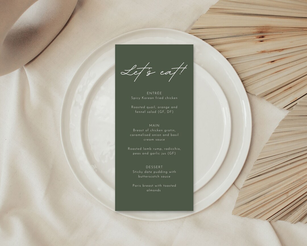 Minimalist Green Wedding Menu Template Wedding Template - Etsy