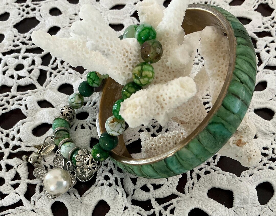 Set of 2 Bright Green Bone Bangles for Medium & Large Wrist Perfect ...