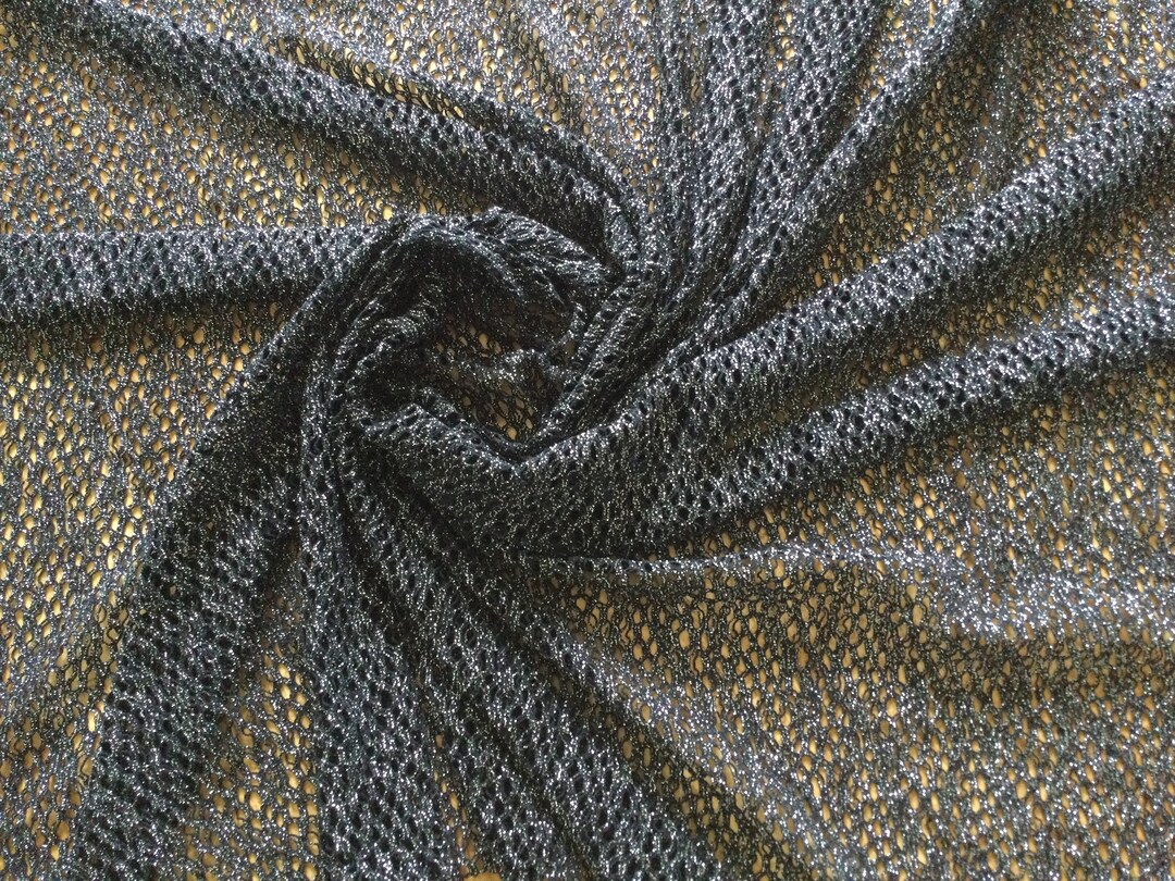 Vintage Black Silver Lurex Stretch Mesh Fabric 104 Cm X 160 Cm/ Old New ...