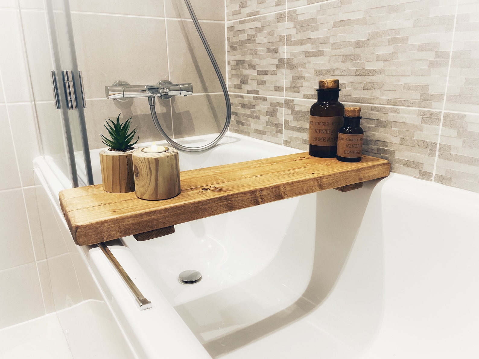 Wooden Bath Board, Rustic Bathtub Tray, Solid Wood Bath Rack, Custom ...