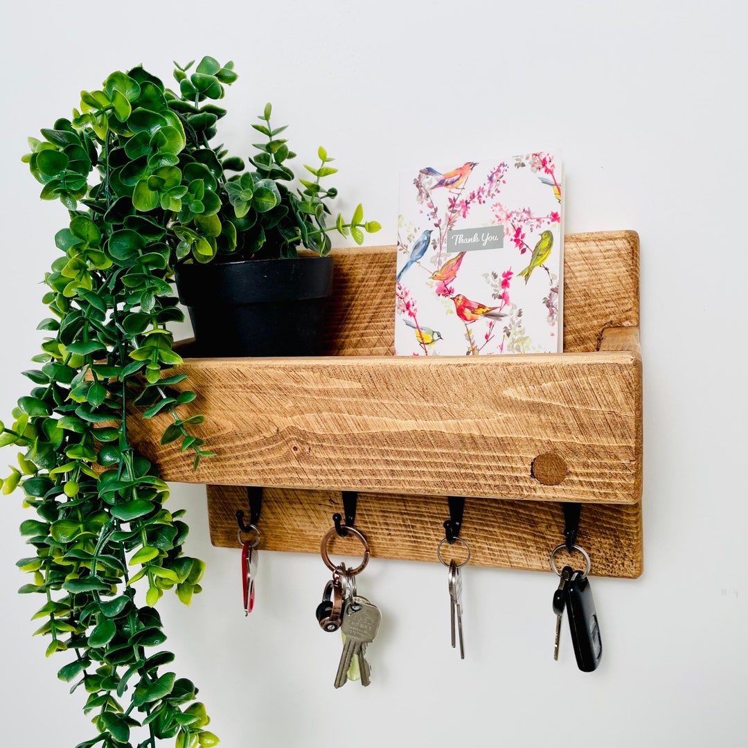 Key Holder With Shelf, Rustic Wooden Home Decor, Entryway Shelf With ...