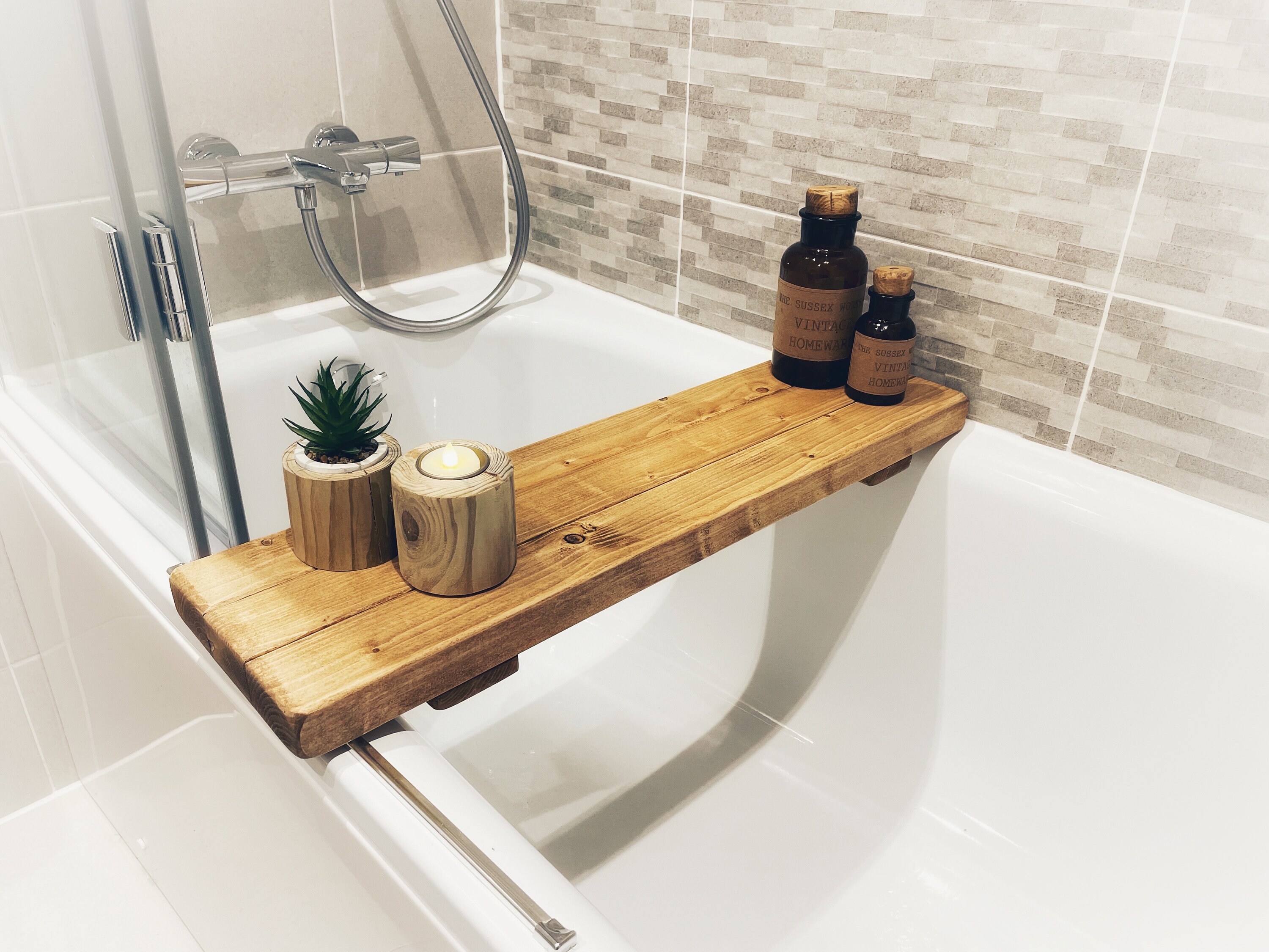 Wooden Bath Board, Rustic Bathtub Tray, Solid Wood Bath Rack, Custom ...