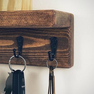 Wooden Key Holder With Shelf, Rustic Wall Mounted Key Rack, Handcrafted ...