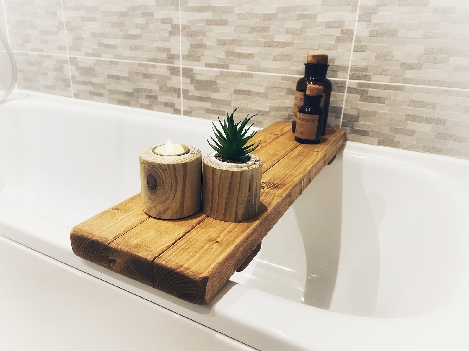 Wooden Bath Board, Rustic Bathtub Tray, Solid Wood Bath Rack, Custom ...
