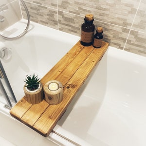 Wooden Bath Board, Rustic Bathtub Tray, Solid Wood Bath Rack, Custom ...
