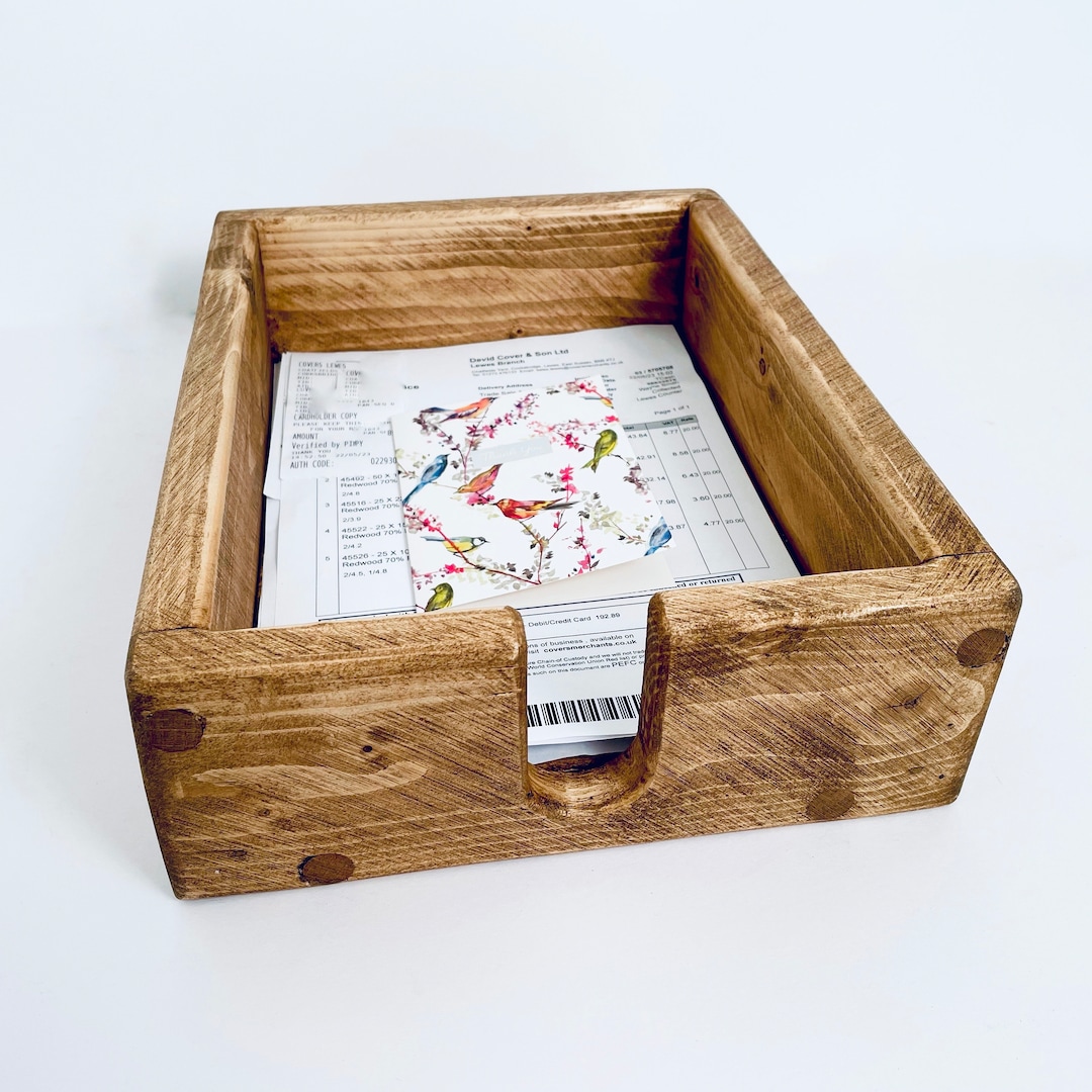 Rustic Letter Tray A4 , Desk Tidy, Wooden Desk Top Organiser ...