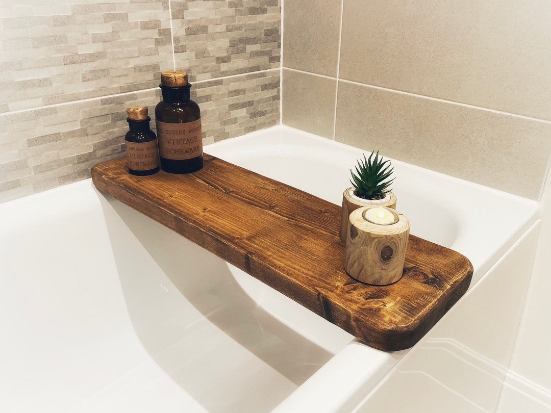 Wooden Bath Caddy, Rustic Bathtub Tray, Solid Wood Bath Rack, Custom ...