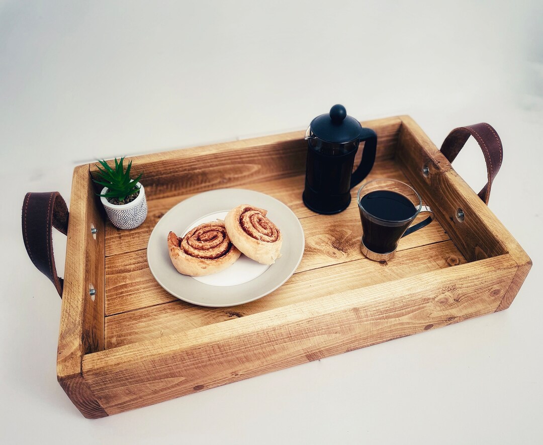 Rustic Farmhouse Serving Tray With Leather Handles Wooden - Etsy