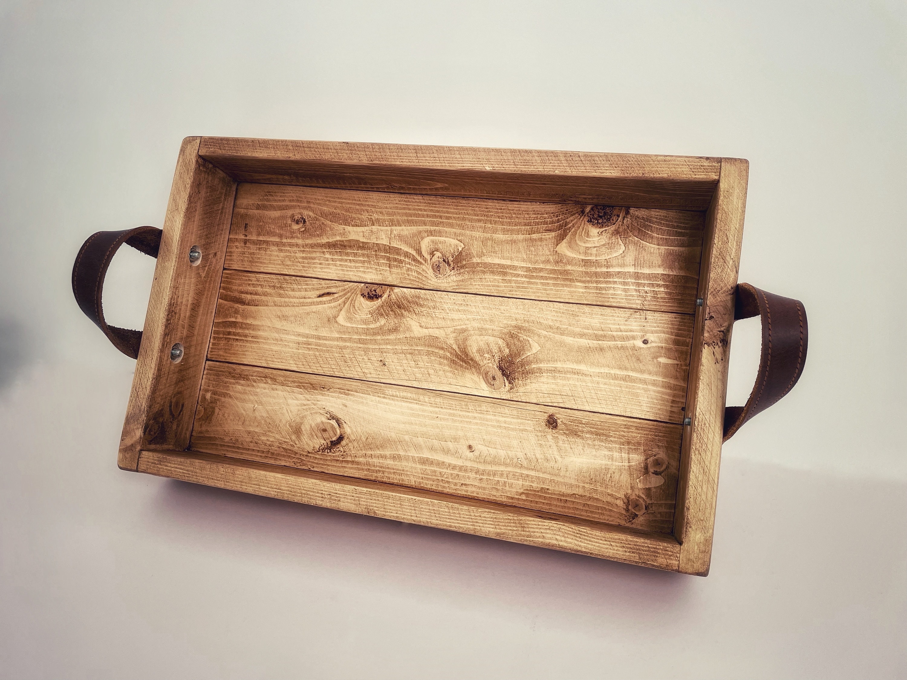 Rustic Farmhouse Serving Tray With Leather Handles, Wooden Scandi ...