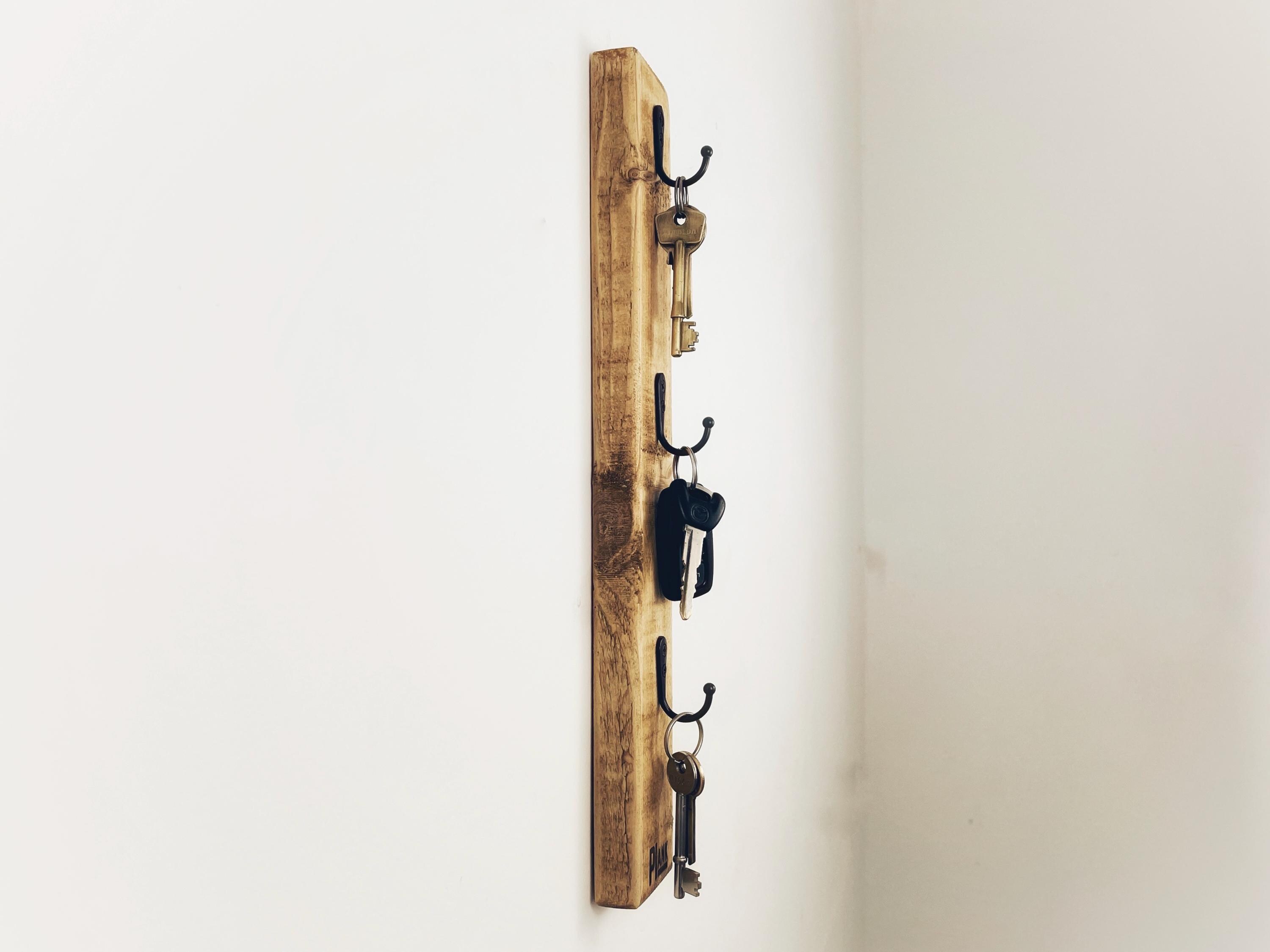 Wooden Vertical Key Holder, Rustic Slim Key Rack, Hallway Wall Mounted ...