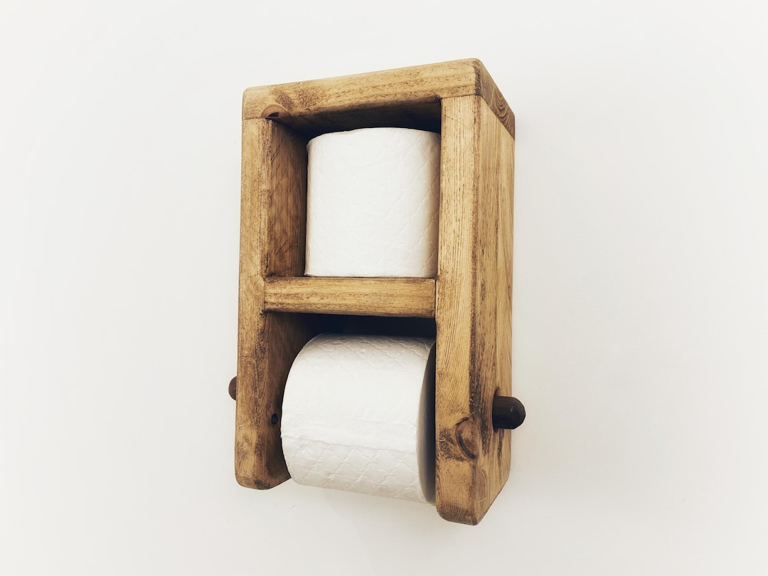 Wooden Loo Roll Holder With Small Shelf, Lavatory Toilet Paper Holder ...
