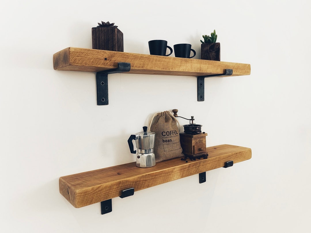 Rustic Wooden Shelf Solid Wood Shelves Industrial Farmhouse - Etsy