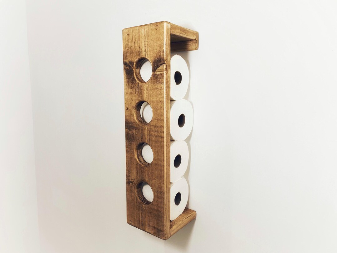 Wooden Toilet Roll Holder, Rustic Loo Roll Rack, Bathroom Storage Unit ...