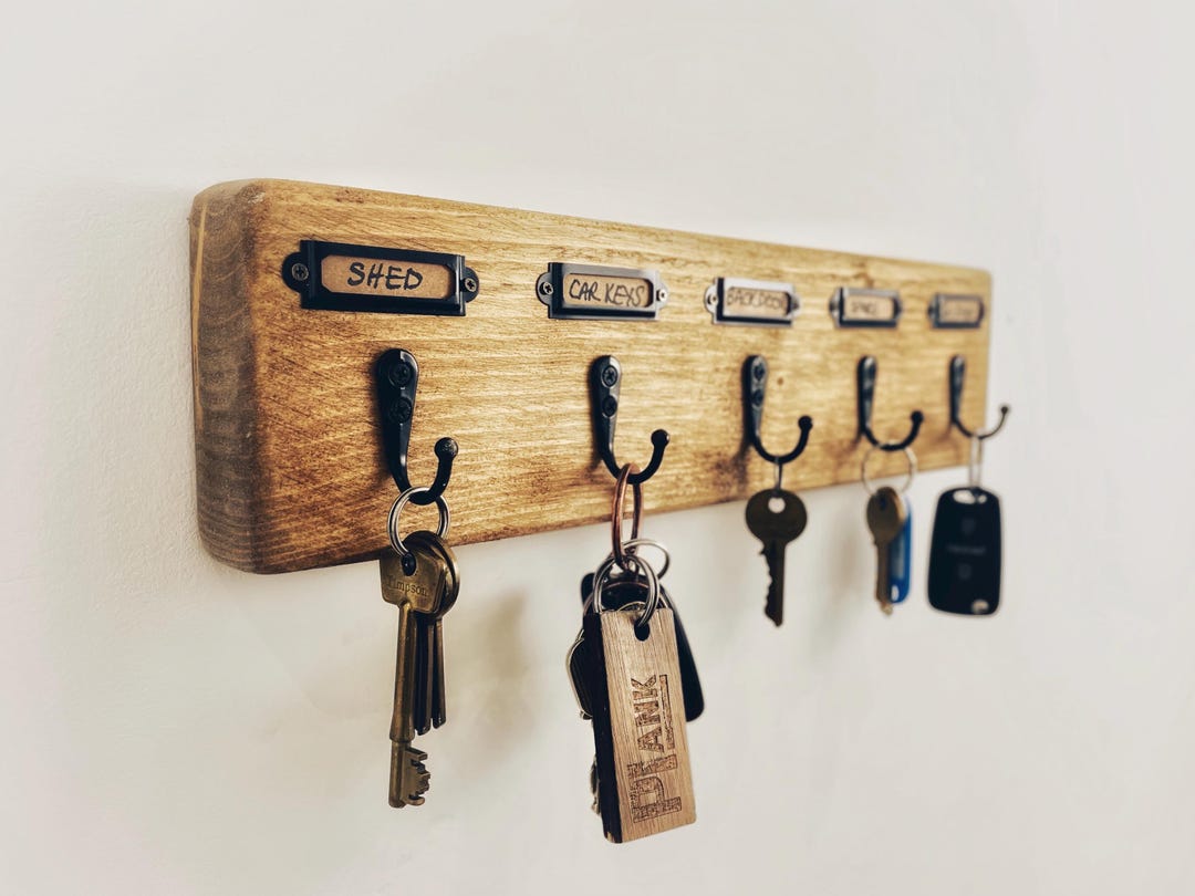 Customisable Wooden Key Holder, Rustic Wall Mounted Office Key Rack ...
