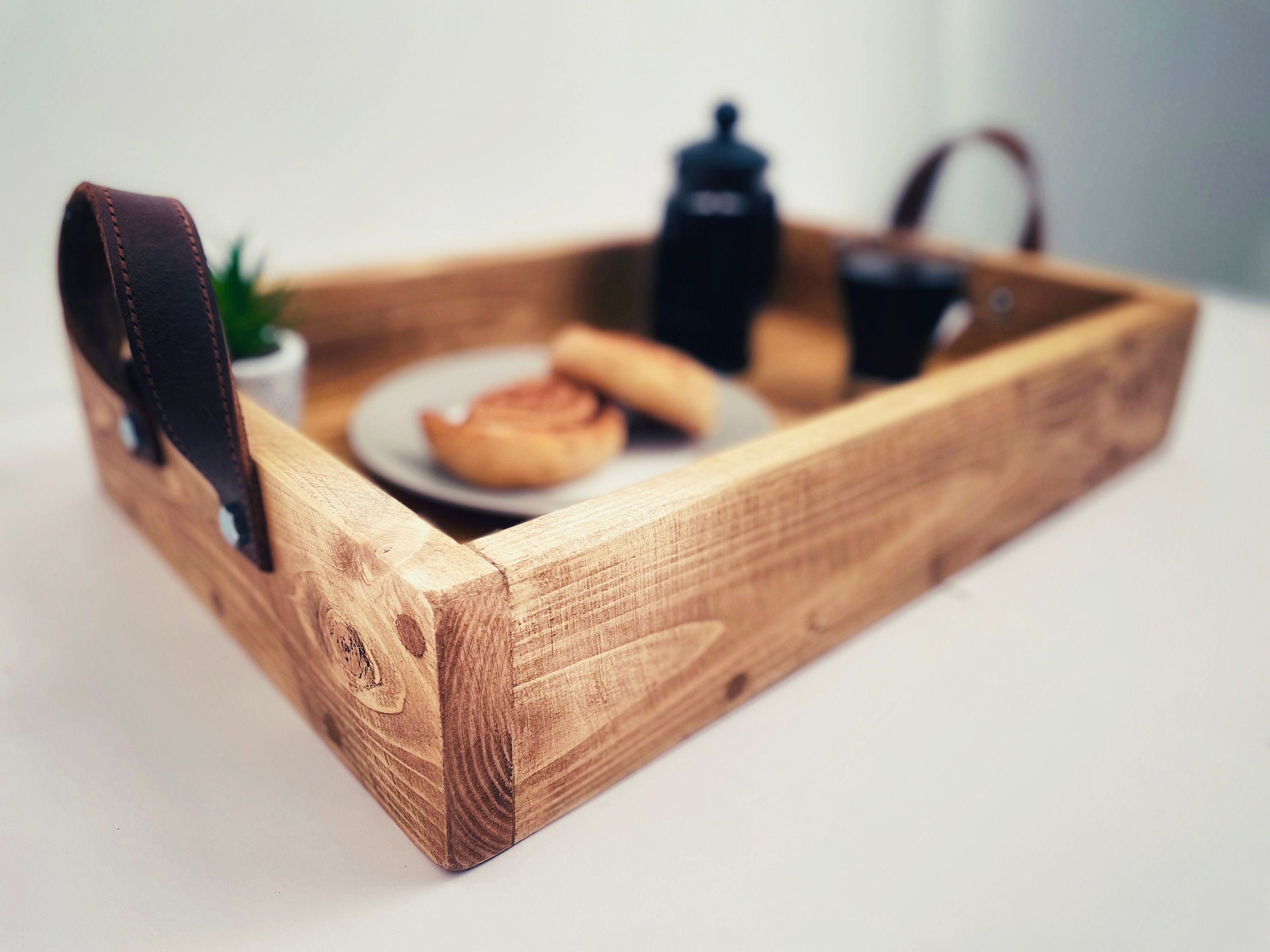 Rustic Farmhouse Serving Tray With Leather Handles, Wooden Scandi ...