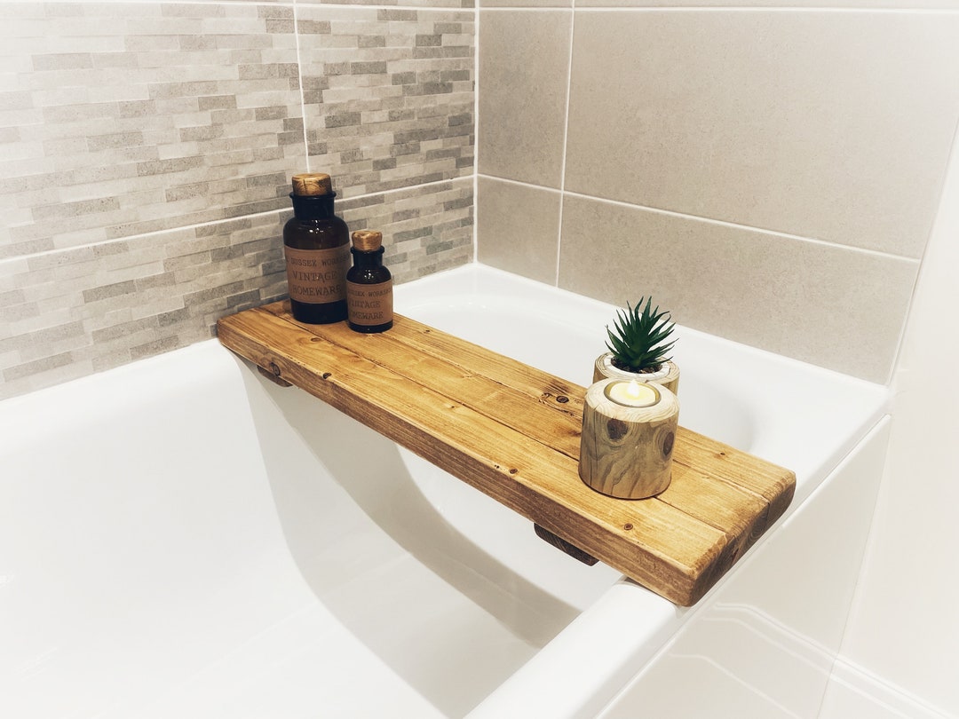 Wooden Bath Board, Rustic Bathtub Tray, Solid Wood Bath Rack, Custom ...
