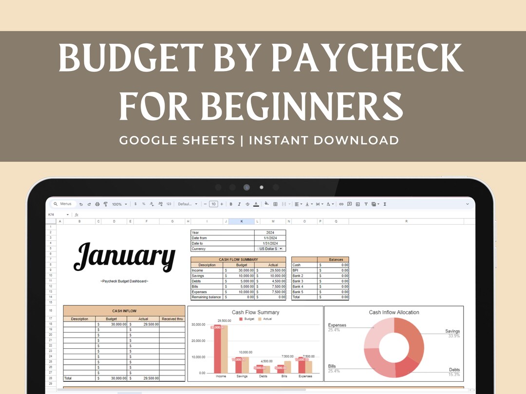 Budget by Paycheck Spreadsheet for Beginners Paycheck Budget Planner Bi ...