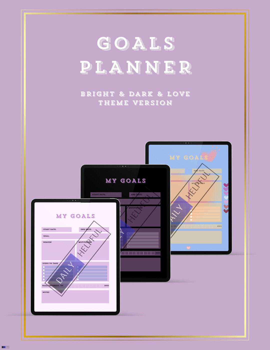 Printable Goals Planner Bright Dark and Love Version - Etsy