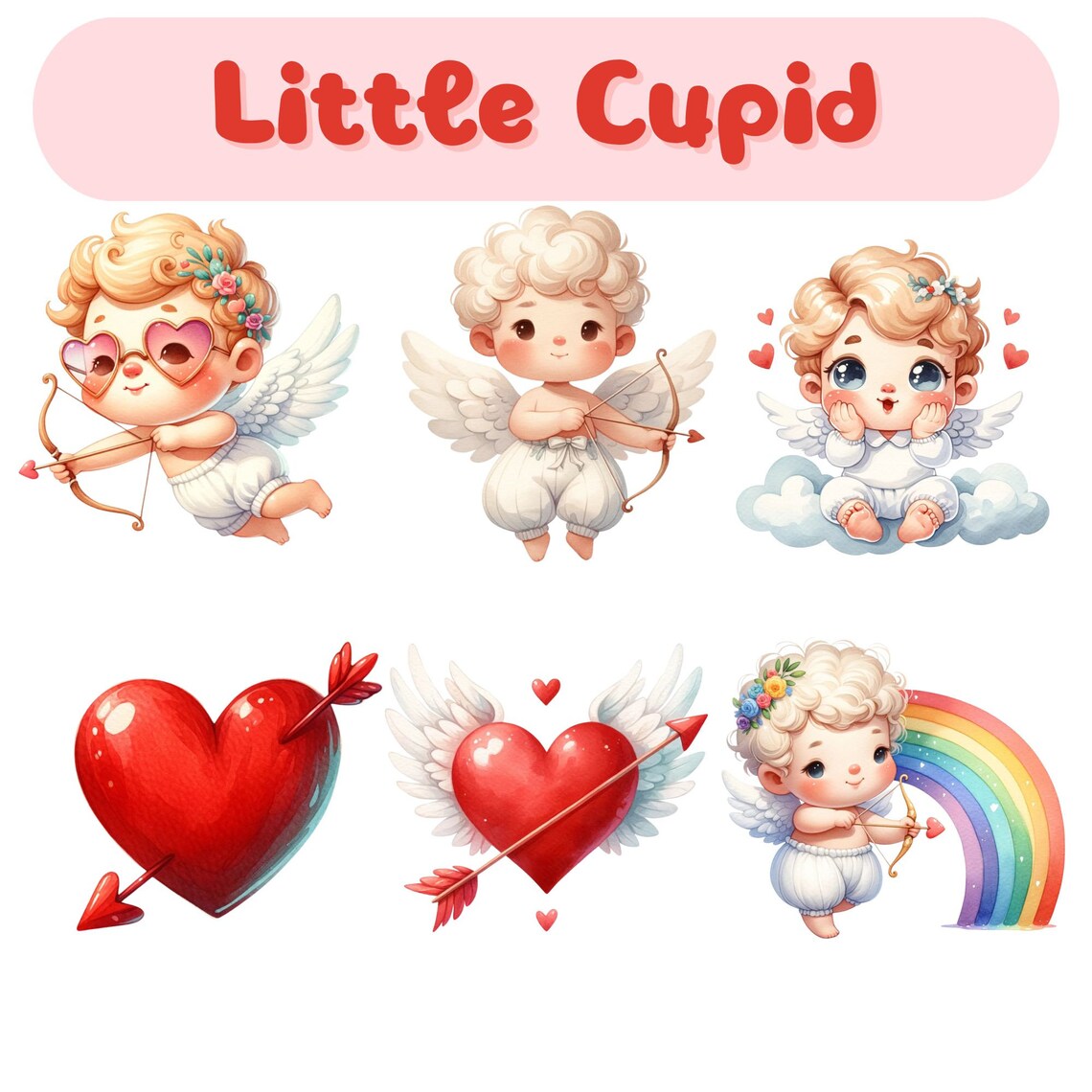 Cute Cupid Png,valentines Cupid Clipart Bundle,watercolor Cute Cupid ...
