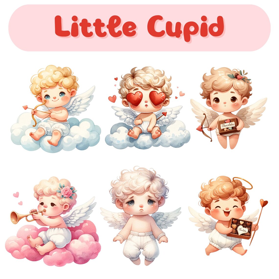 Cute Cupid Png,valentines Cupid Clipart Bundle,watercolor Cute Cupid ...