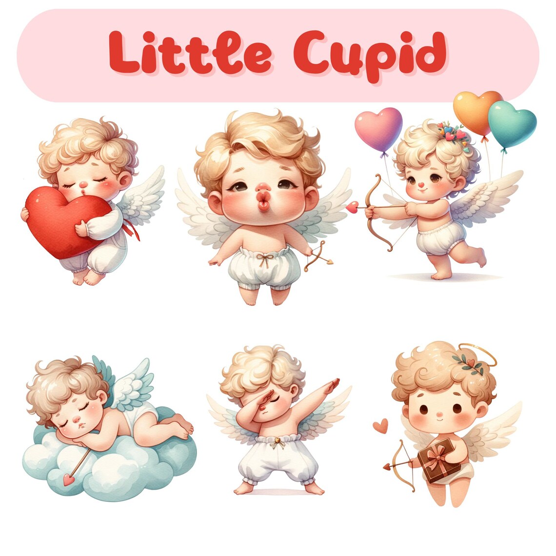 Cute Cupid Png,valentines Cupid Clipart Bundle,watercolor Cute Cupid ...
