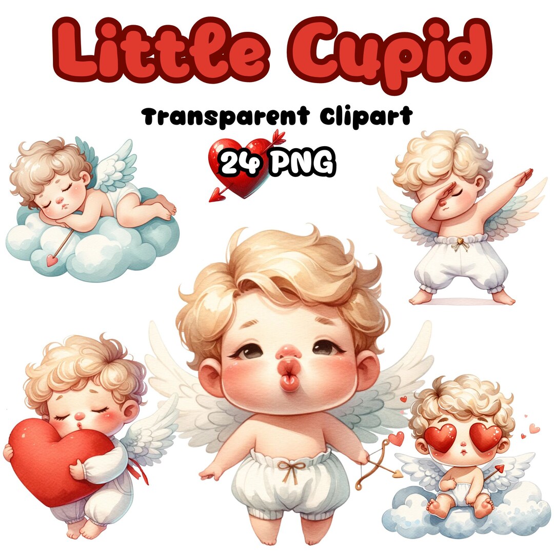 Cute Cupid Png,valentines Cupid Clipart Bundle,watercolor Cute Cupid ...