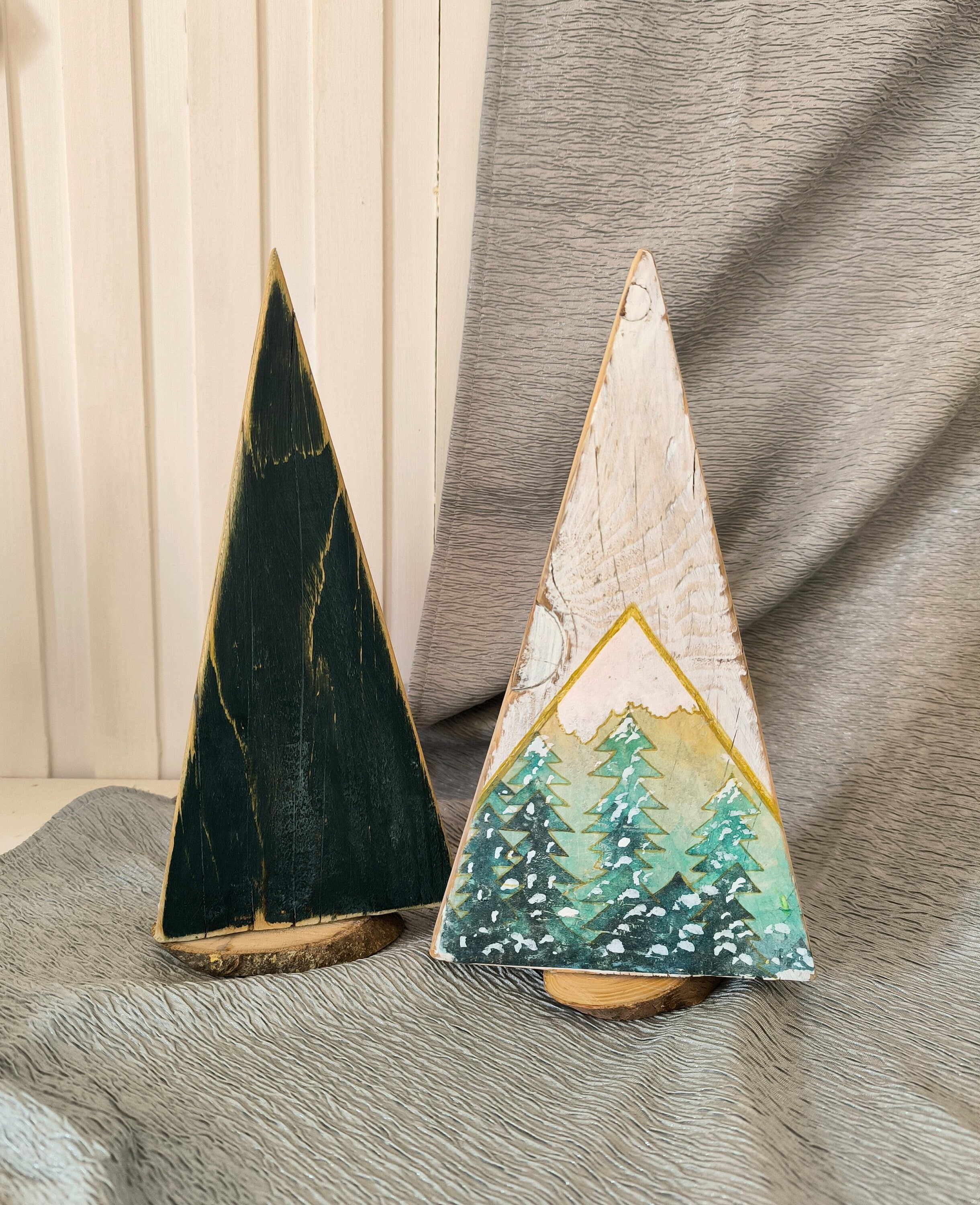 Painted Wooden Fir Trees, Aged Wood Decoration, Printing on Wood - Etsy