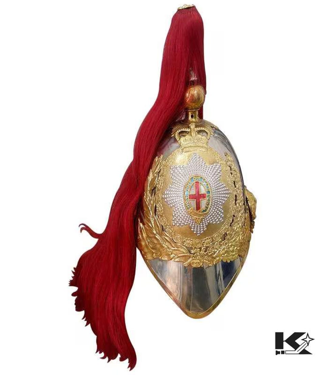 German Silver English Helmet: Brass Accents, Red Horsehair Plume - Etsy