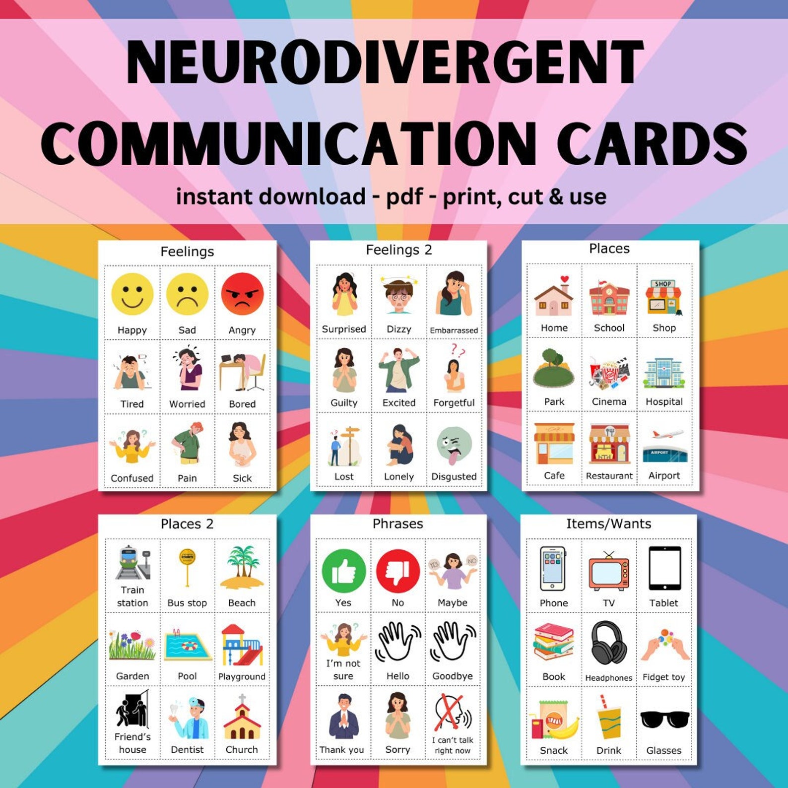 100+ Neurodivergent Communication Cards | Non Verbal Communication ...