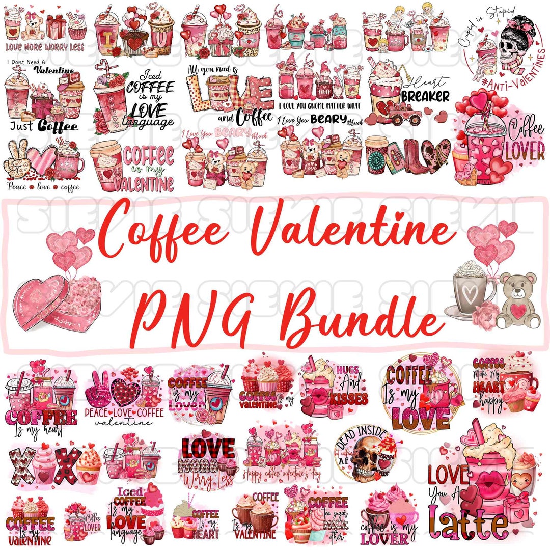 35 Designs Coffee Valentines Png Bundle, Valentine's Day Png, Retro ...