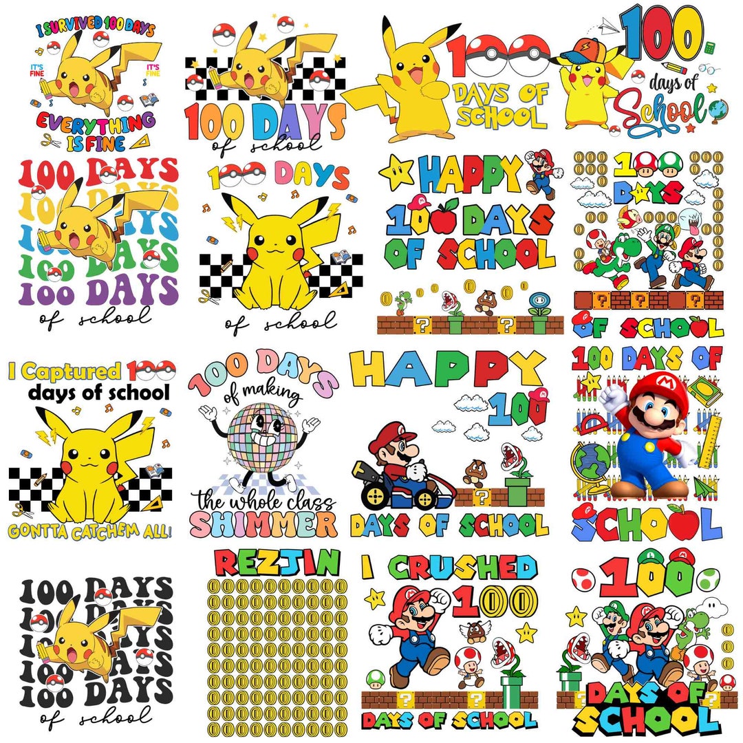 16 Designs 100 Days of School Cartoon PNG Bundle, Happy 100 Days of ...