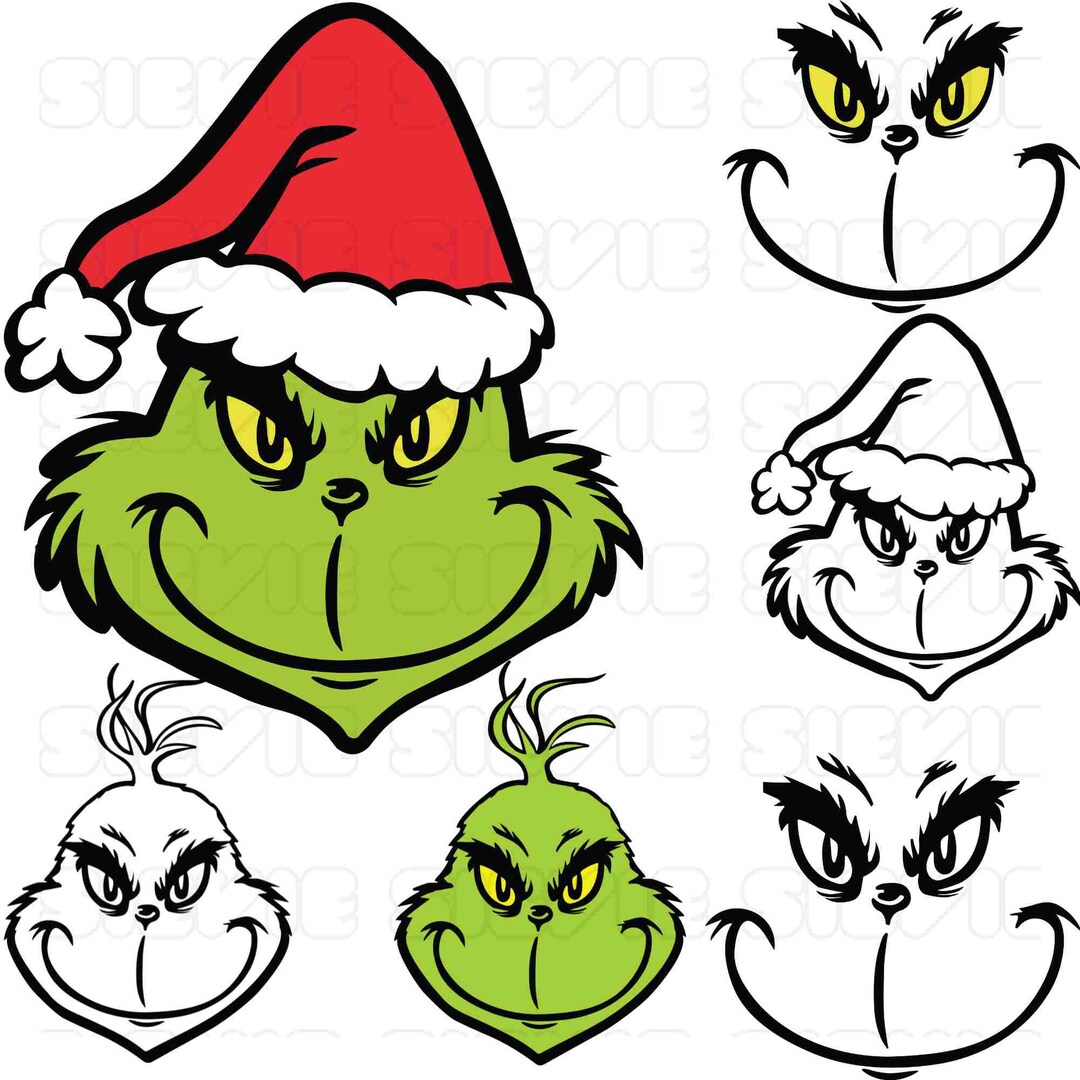 6 Designs Grinch Face SVG, PNG, Grinch Christmas Svg, Cricut, Grinchy ...