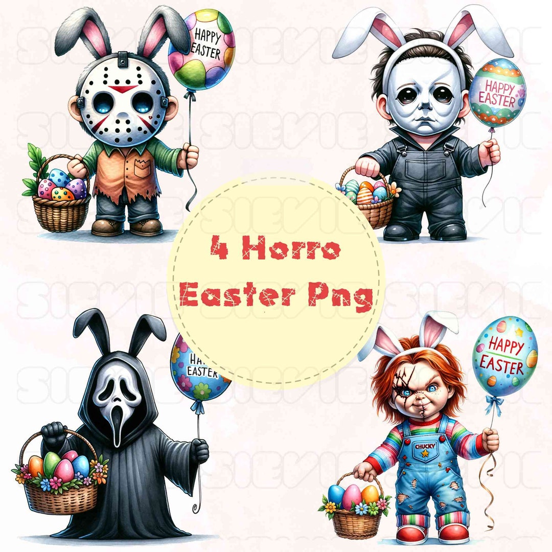 Designs Watercolor Cute Horror Easter Clipart, Easter Killer Story PNG ...