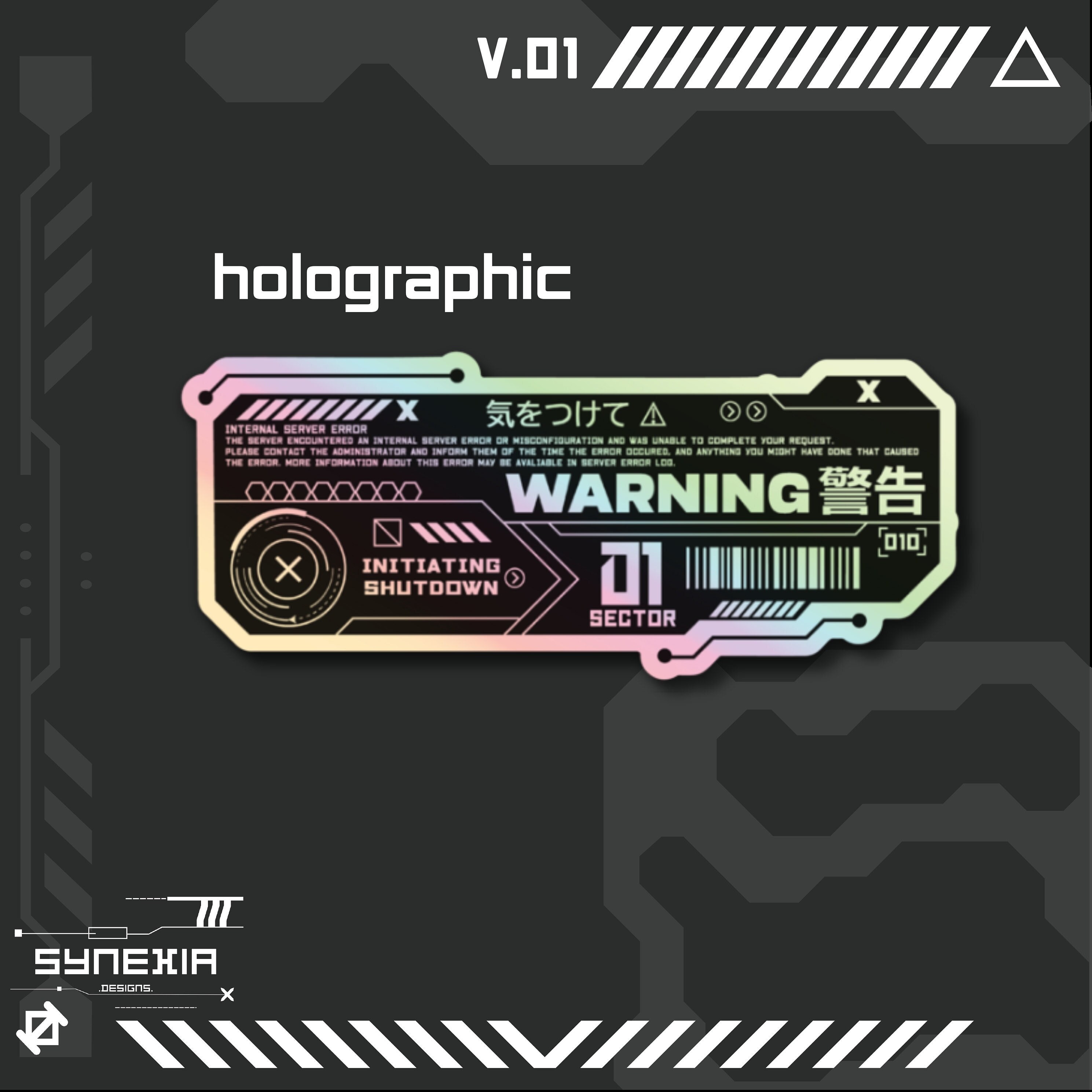 HOLOGRAPHIC WARNING Sticker CYBERPUNK Cyber Futuristic Cybercore ...