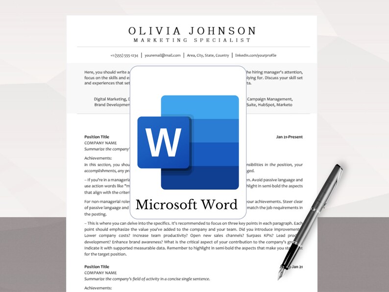 CV Template, Professional Resume Template Bundle, Editable, ATS ...