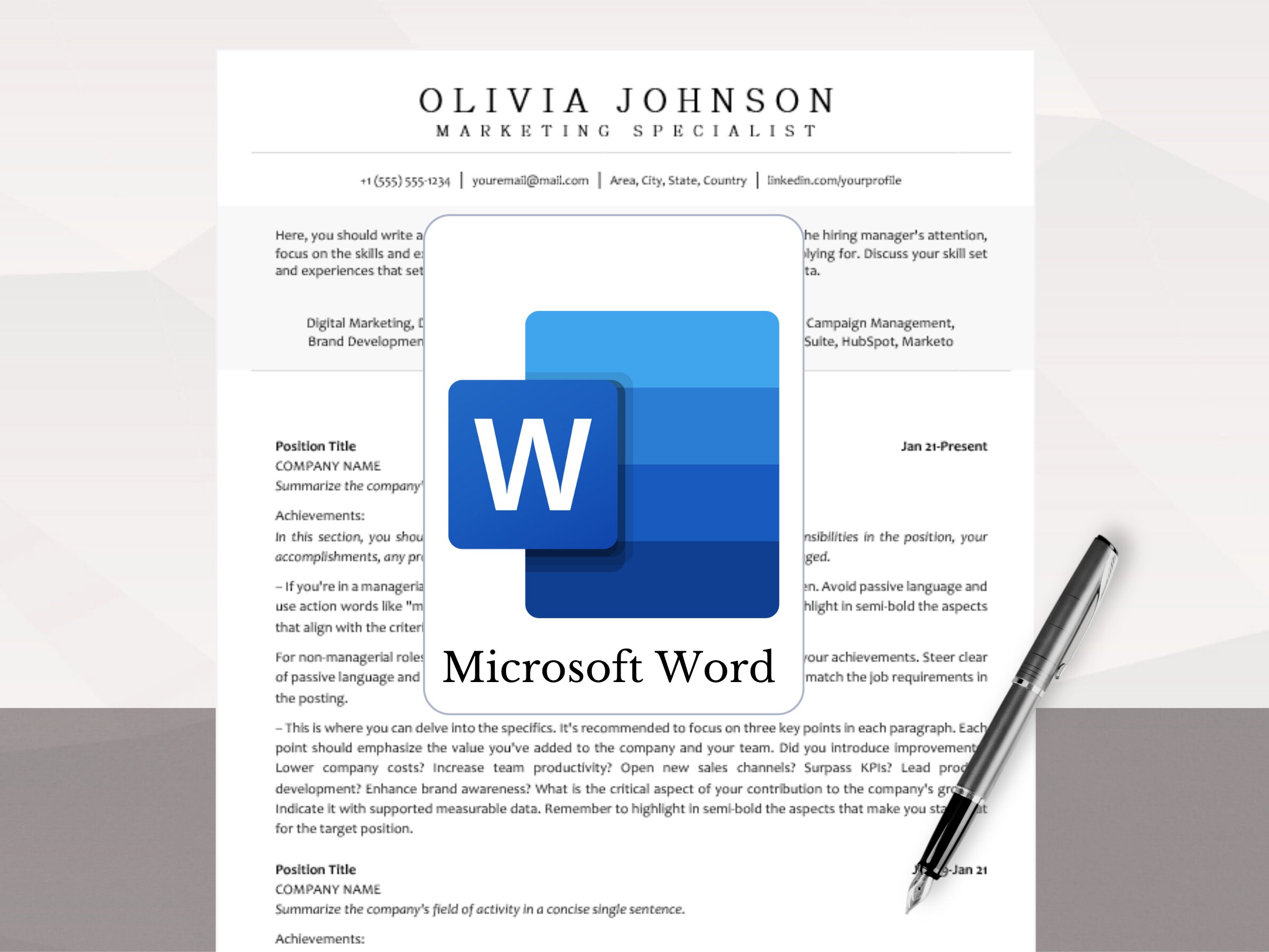 CV Template, Professional Resume Template Bundle, Editable, ATS ...