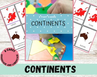 CONTINENTS Montessori Three-part Cards - Etsy