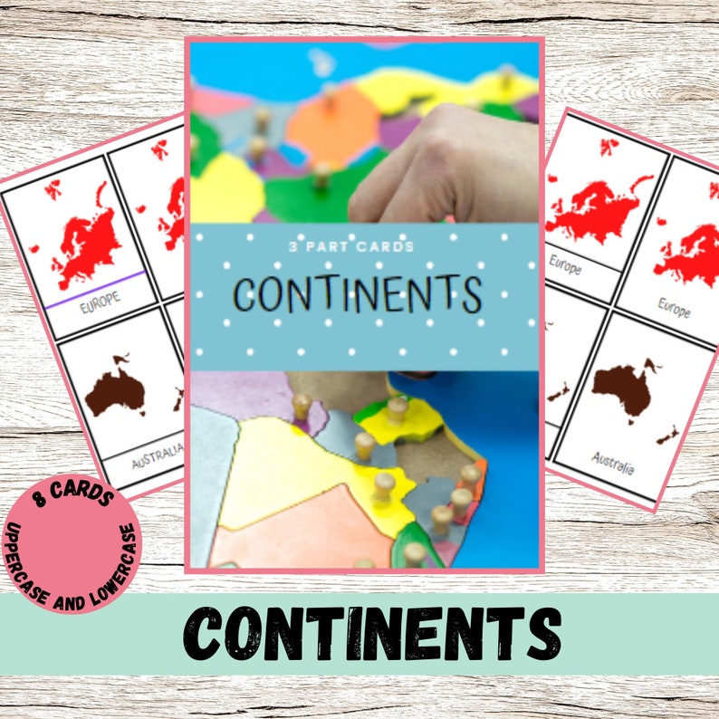 Tarjetas Montessori Continentes, Tarjetas Flash Continentes, Tarjetas ...
