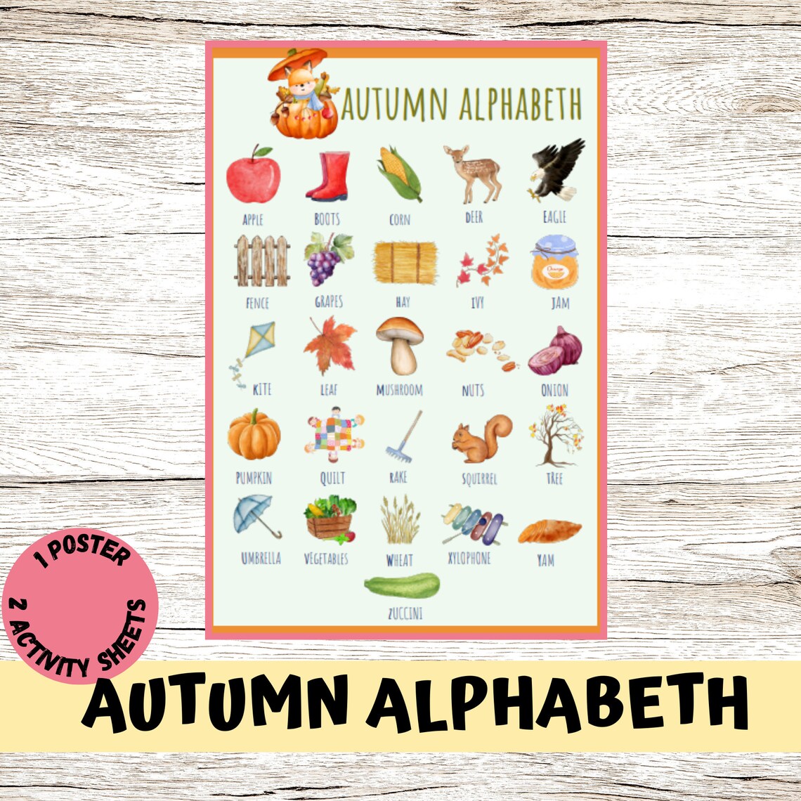 Autumn Alphabeth Poster Worksheet Pre-k Printable Beginning Sound ...