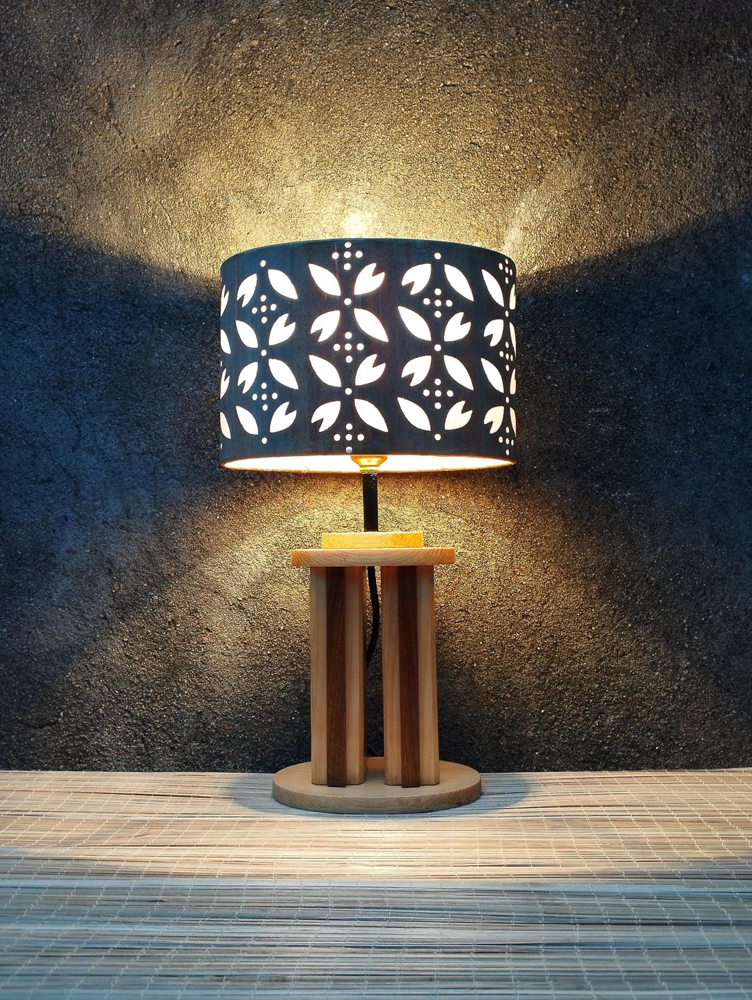 Drum Style Luxury Lampshade Lamp – Navy Blue & off White Modern Drum ...