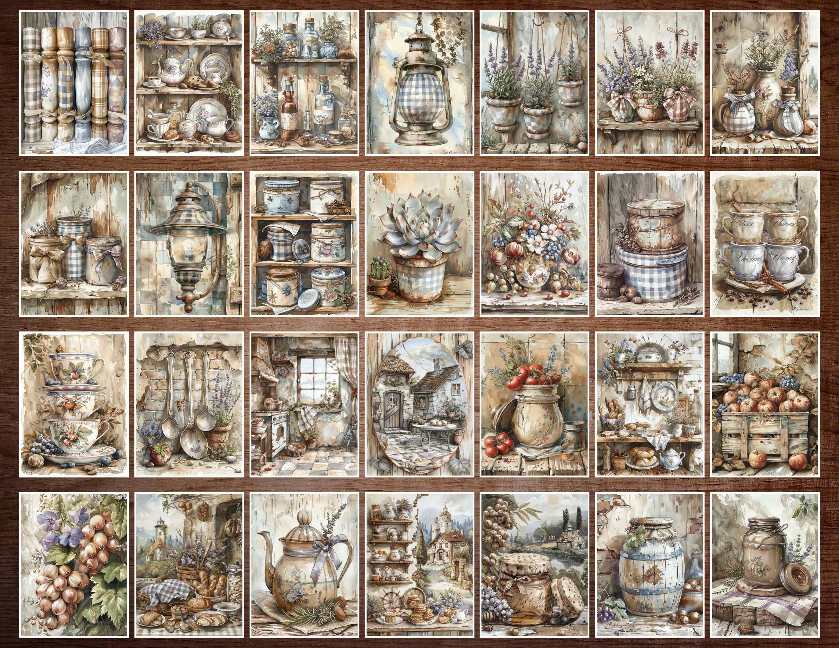 Watercolor Kitchen Scrapbook Paper: Rustic Cookbook Pages (digital ...