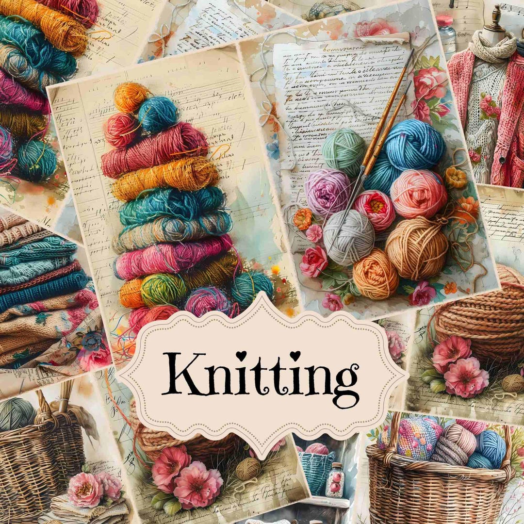 Knitting Junk Journal Kit: Shabby Chic Printable Pages (digital ...