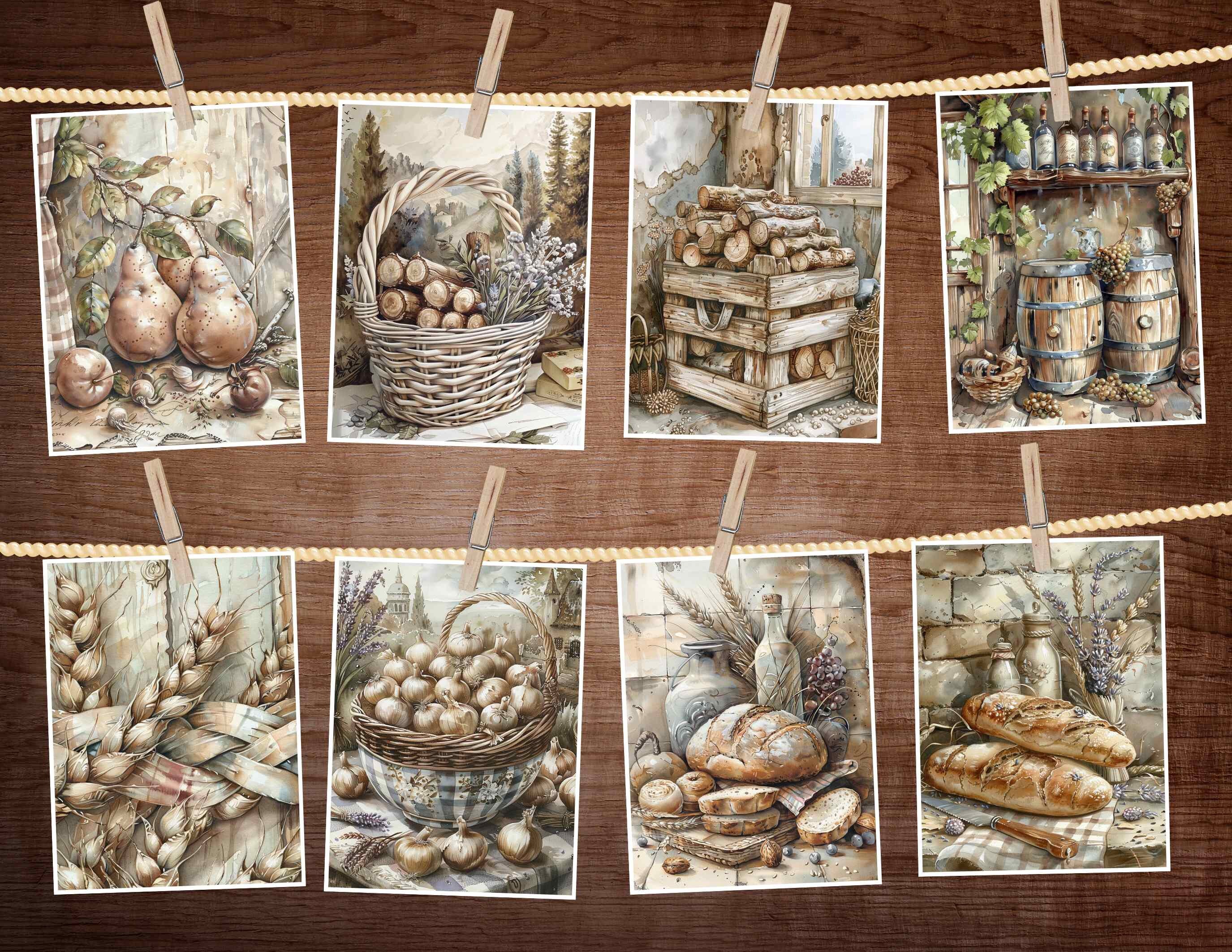 Watercolor Kitchen Scrapbook Paper: Rustic Cookbook Pages (digital ...