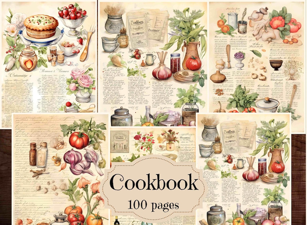 Vintage Cookbook Ephemera: Shabby Chic Cooking Pages (digital Paper Kit ...