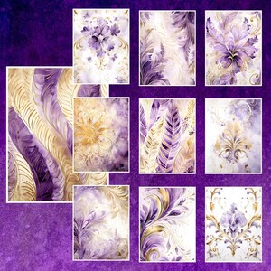 Purple Gold Watercolor Backgrounds: Luxury Junk Journal Kit (digital ...
