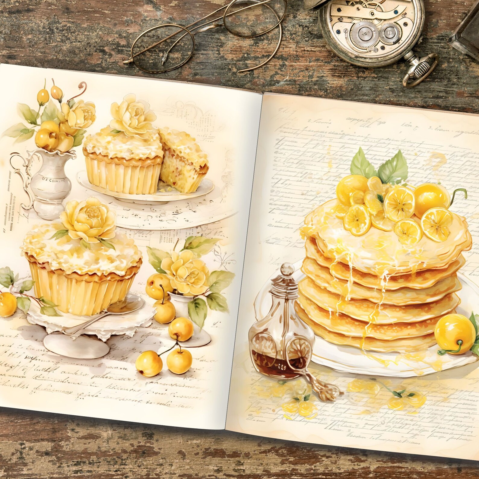 Junk Journal Kit Yellow Vintage Cookbook Scrapbook Digital Paper Kit ...