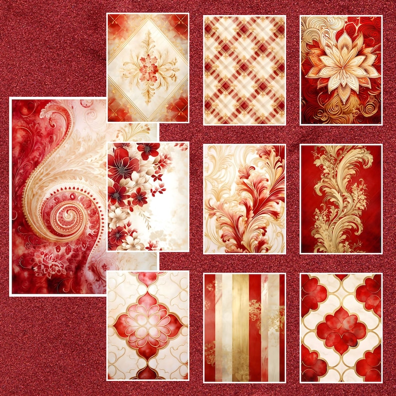 Red Gold Watercolor Backgrounds: Luxury Junk Journal Kit (digital Paper ...